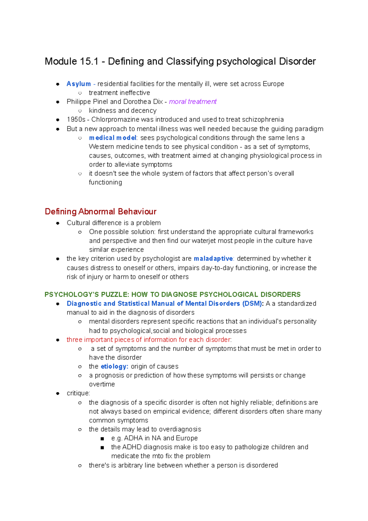 PSY100H1 UTSG Reading Notes Module 15.1 - Defining and Classifying ...