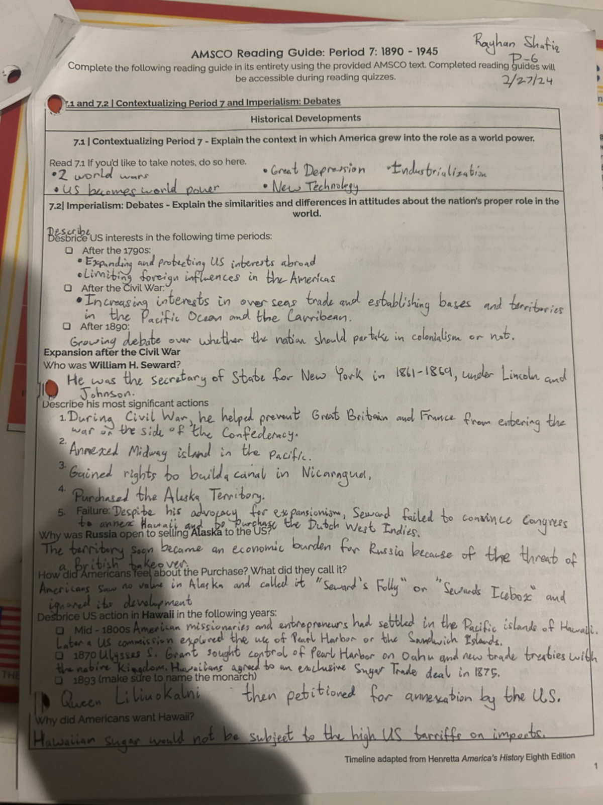 IMG 5565 - First page of Amsco Reading Guide: Period 7: 1890 - 1945 ...