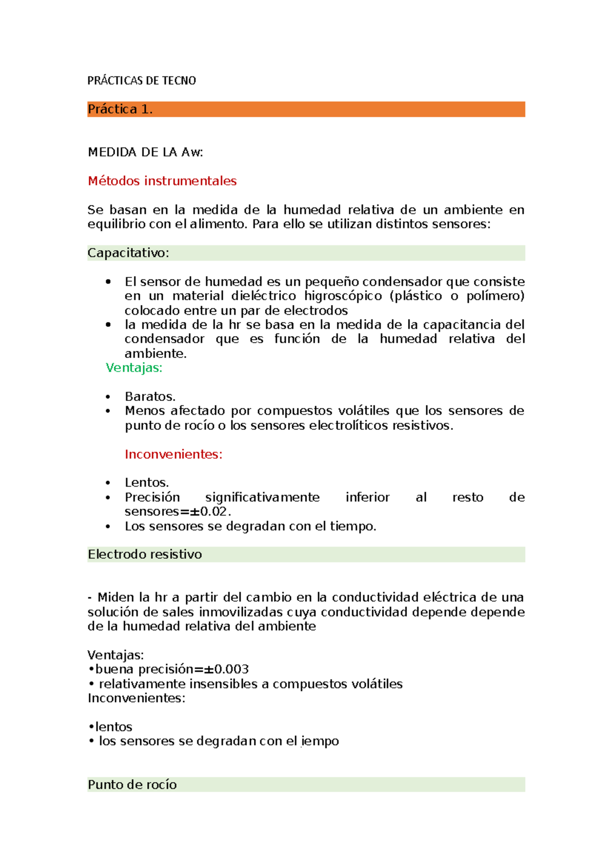 Prácticas de Tecno 5º Primer cuatrimestre - PRÁCTICAS DE TECNO Práctica 1. MEDIDA DE LA Aw ...