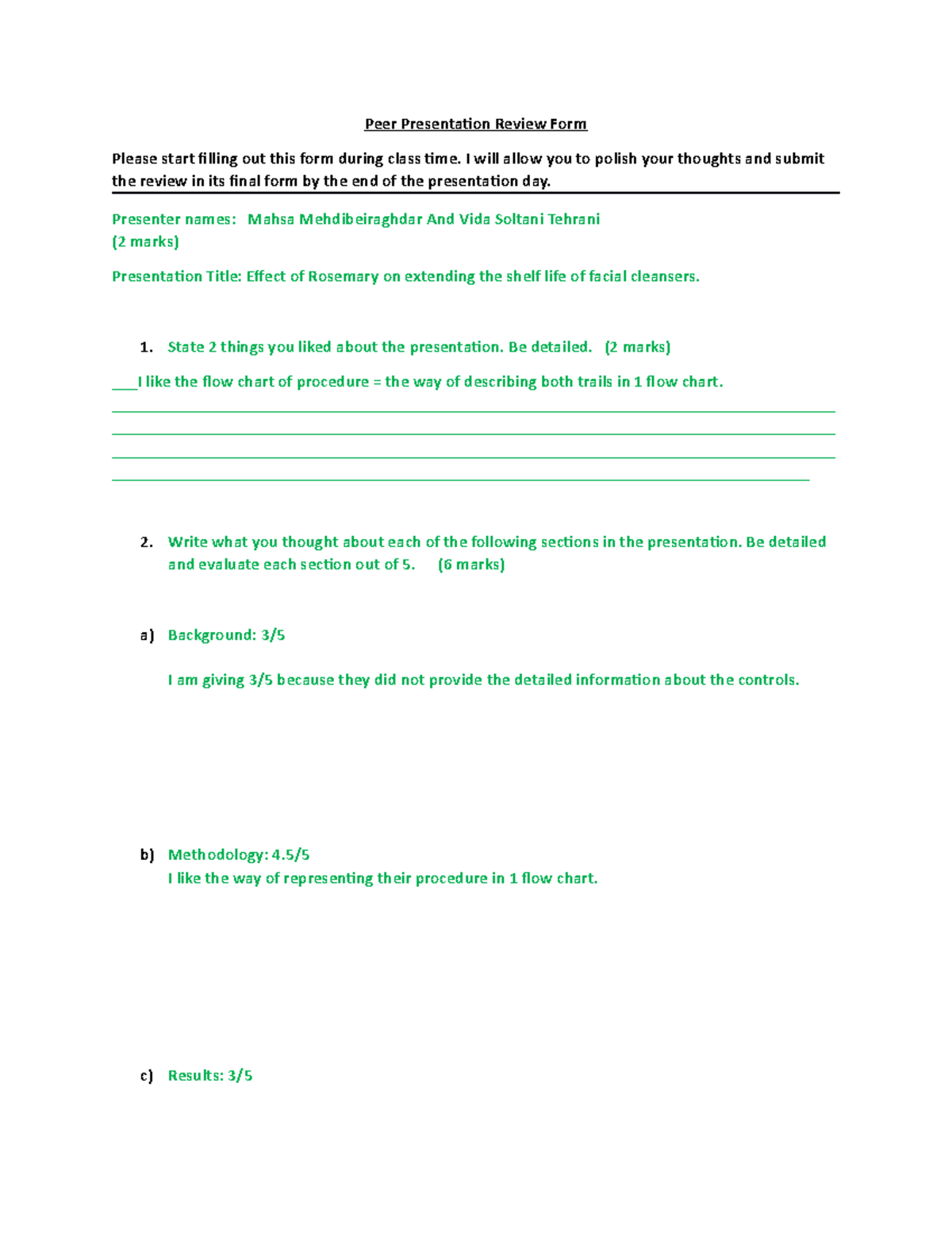 Peer Presentation Review Form (1) dhillon - Peer Presentation Review ...