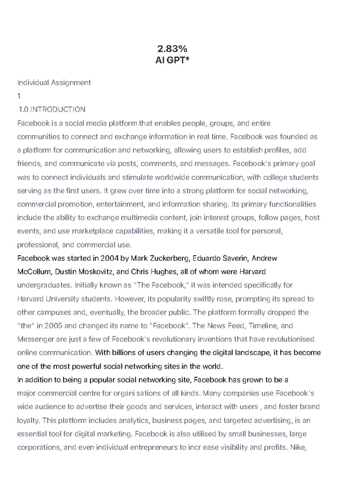 1:12 - Tutorial - Individual Assignment 1 1 INTRODUCTION Facebook is a ...