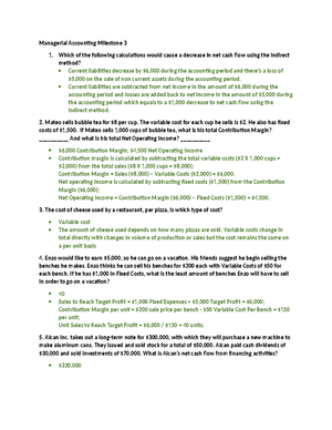 Managerial Accounting Milestone 1 - The chart of accounts contains the ...