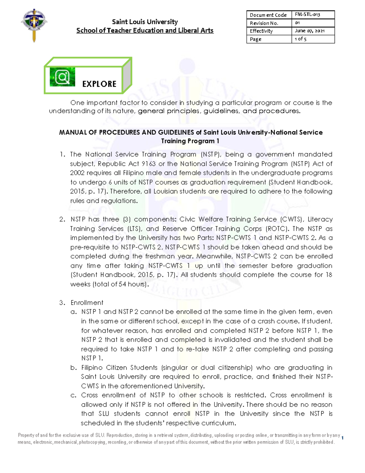 Module 1 MOPG 2023 2024 - Property of and for the exclusive use of SLU ...