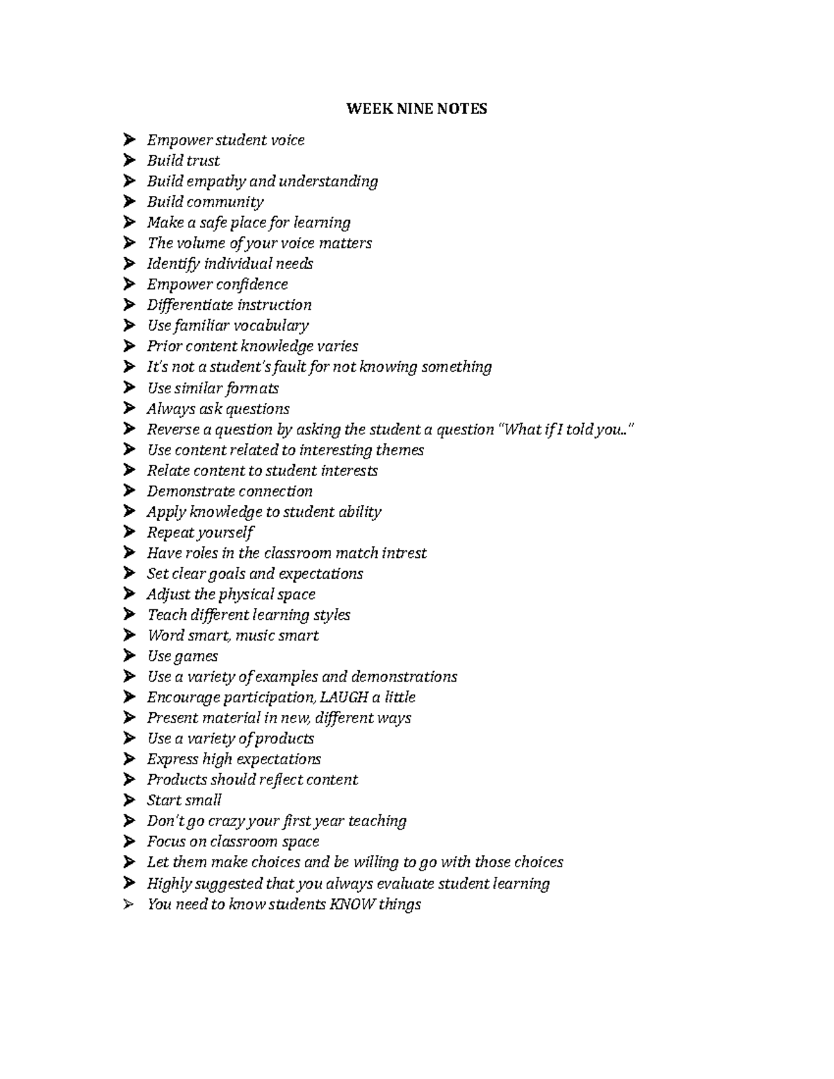 classroom management - WEEK NINE NOTES Empower student voice Build ...