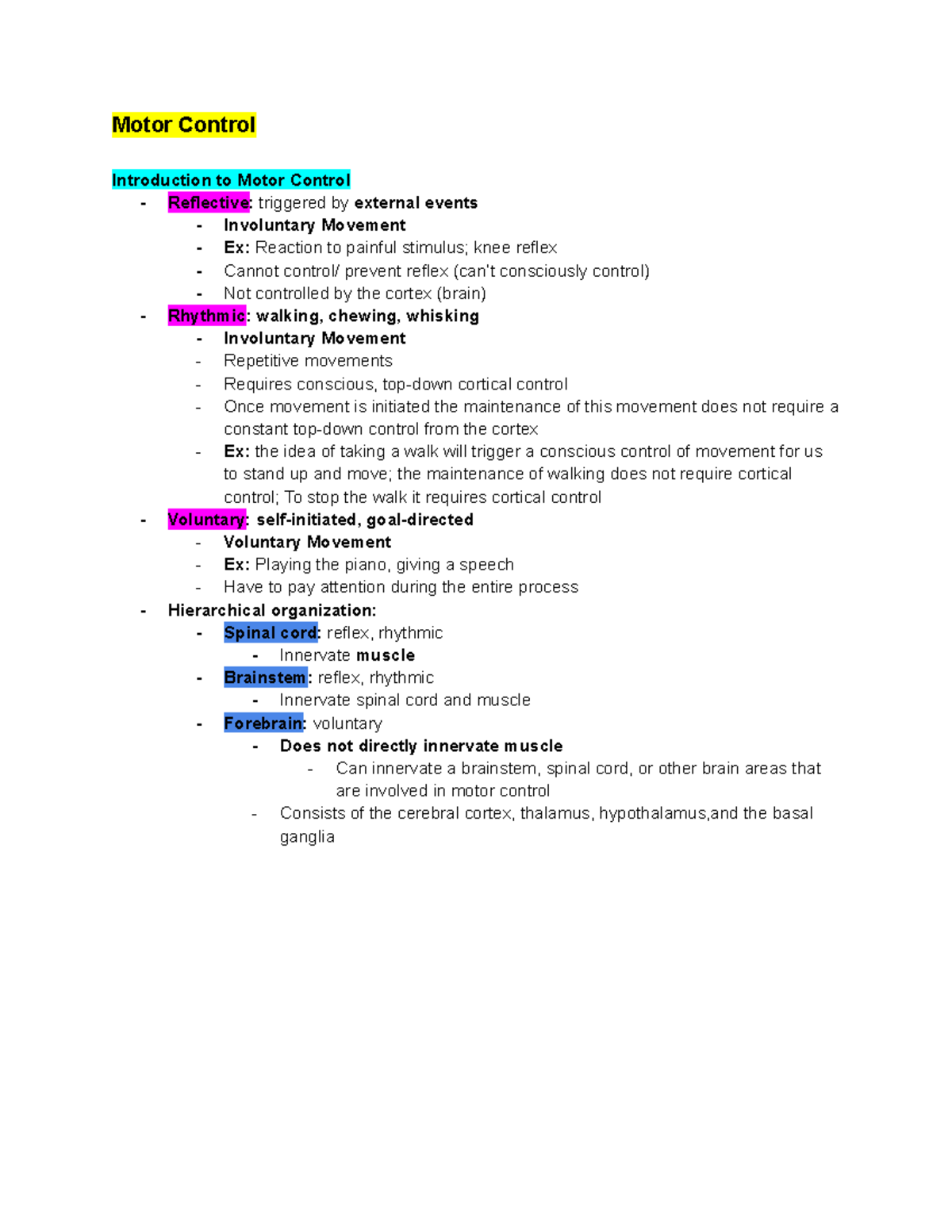 CBNS 106 Lec. 15 - Lecture notes 15 - Motor Control Introduction to ...