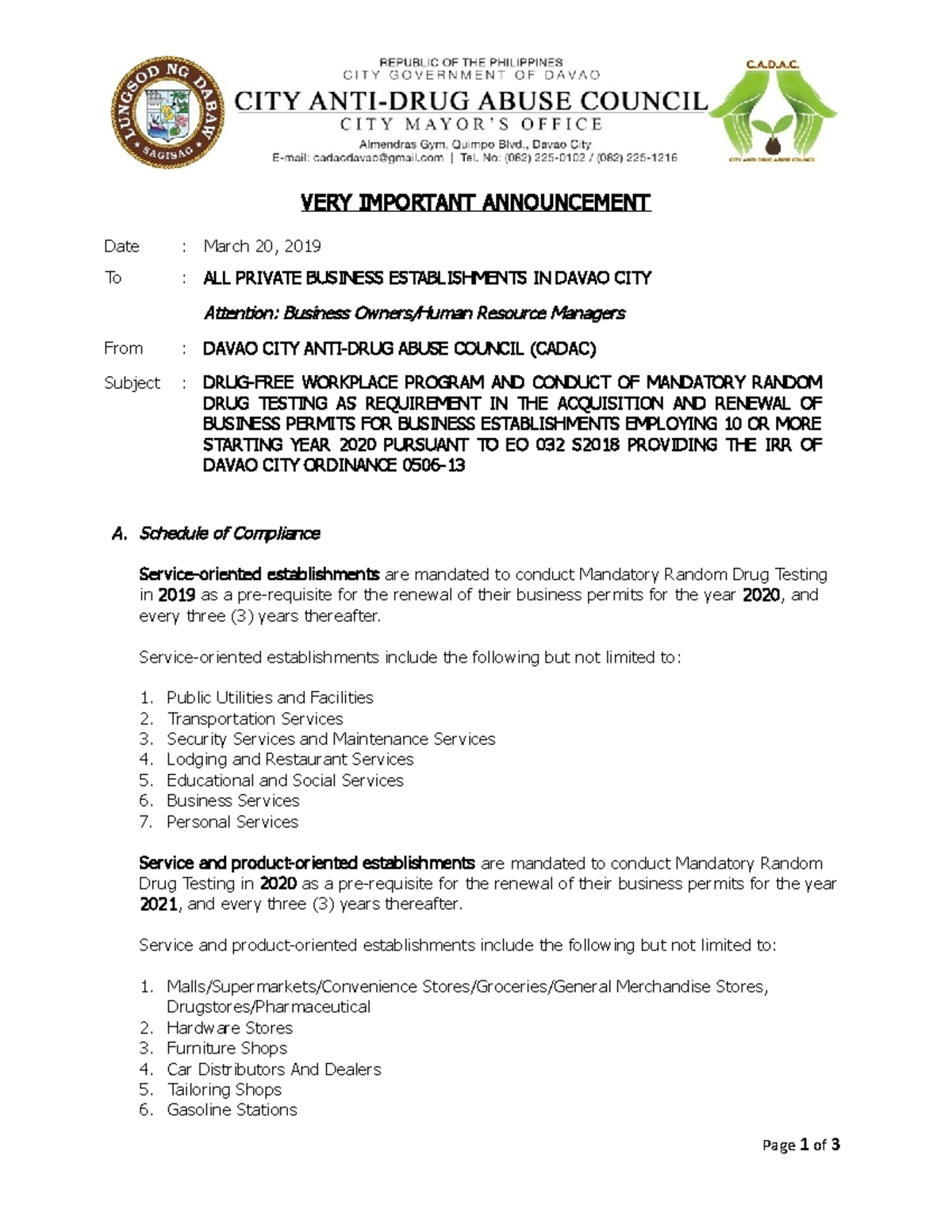 Announcement TO Business Establishment Revised - VERY IMPORTANT ...
