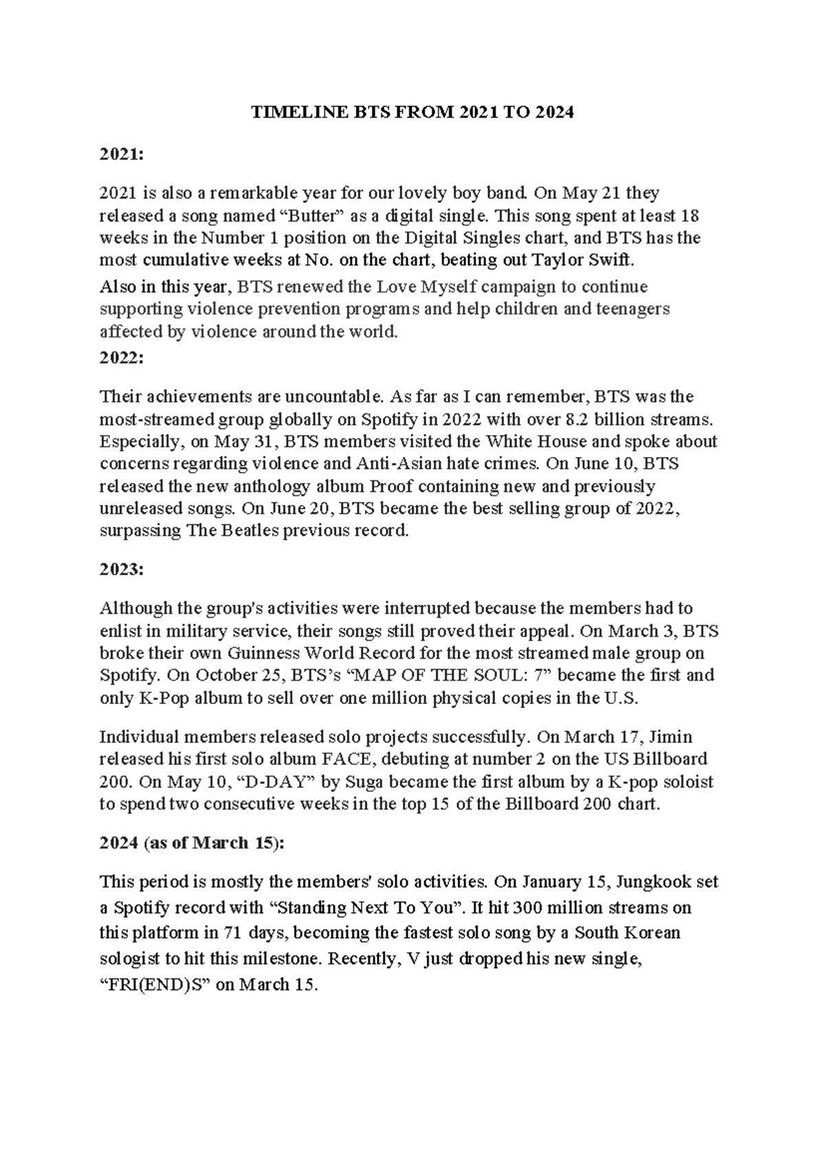 Timeline BTS FROM 2021 TO 2024 - TIMELINE BTS FROM 2021 TO 2024 2021: ...