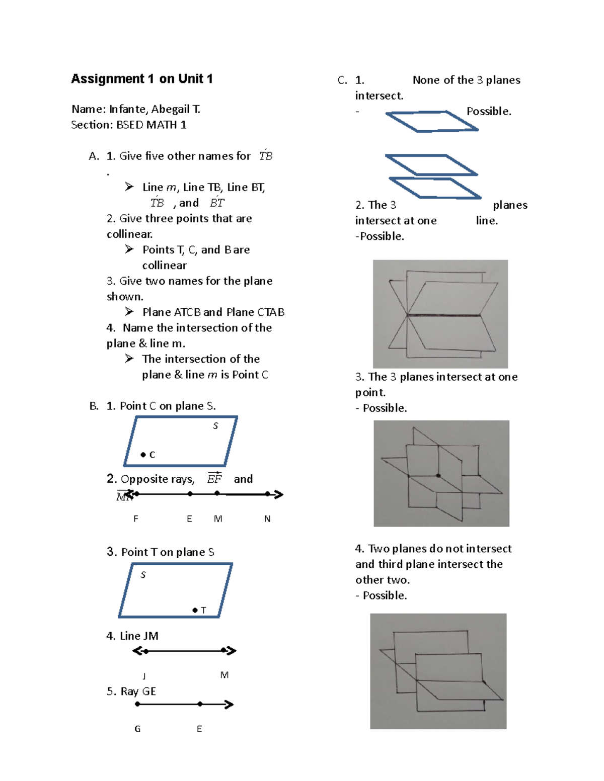 Assignment 1 on Unit 1 - answer - Assignment 1 on Unit 1 Name: Infante ...
