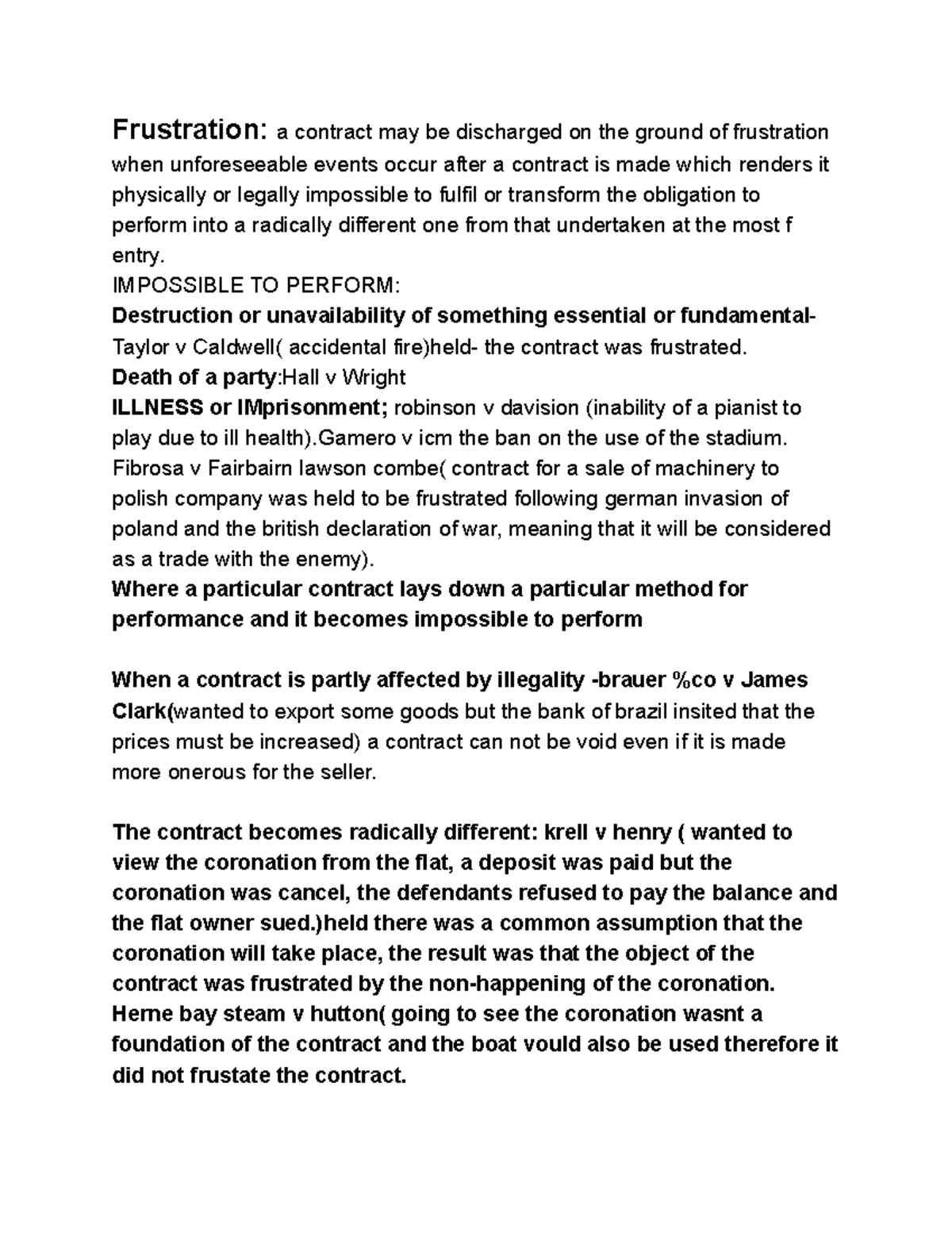 Frustration - IMPOSSIBLE TO PERFORM: Destruction or unavailability of ...