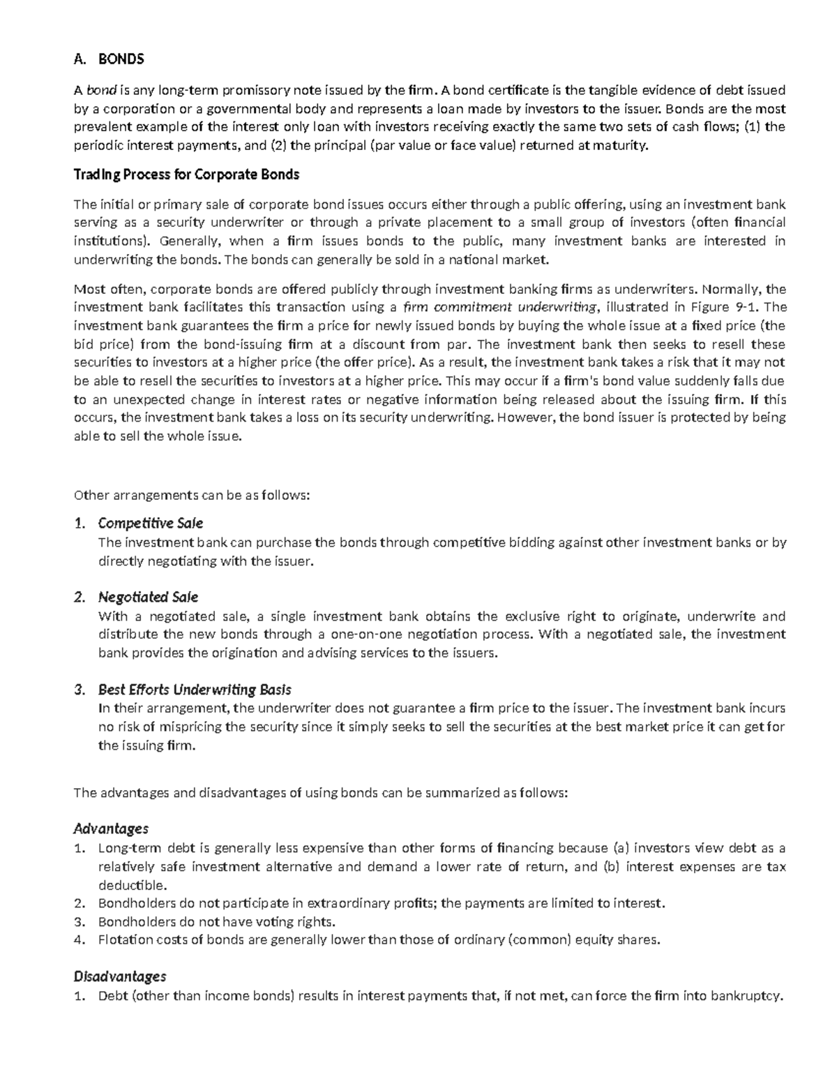 Bonds - A. BONDS A bond is any long-term promissory note issued by the ...