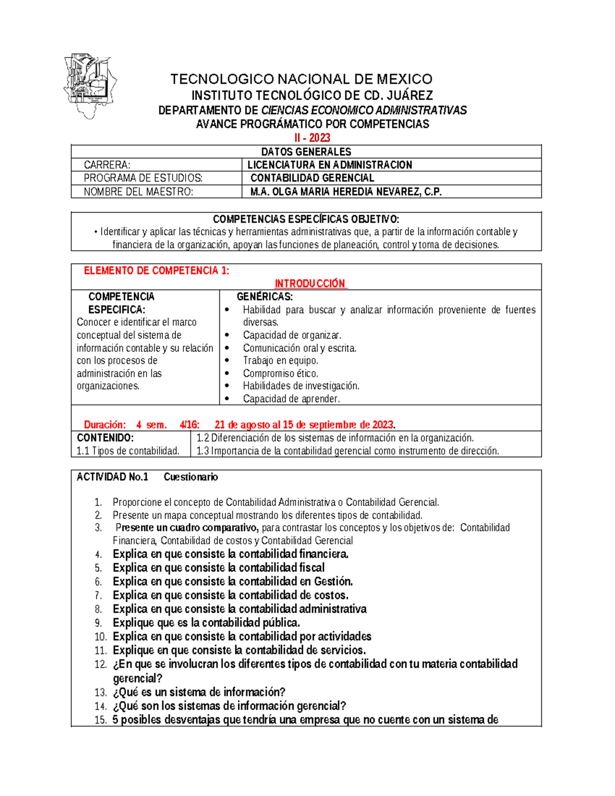 I-2024 Cont. Gerenc. Tarea No. 1. - TECNOLOGICO NACIONAL DE MEXICO INSTITUTO TECNOLÓGICO DE CD ...