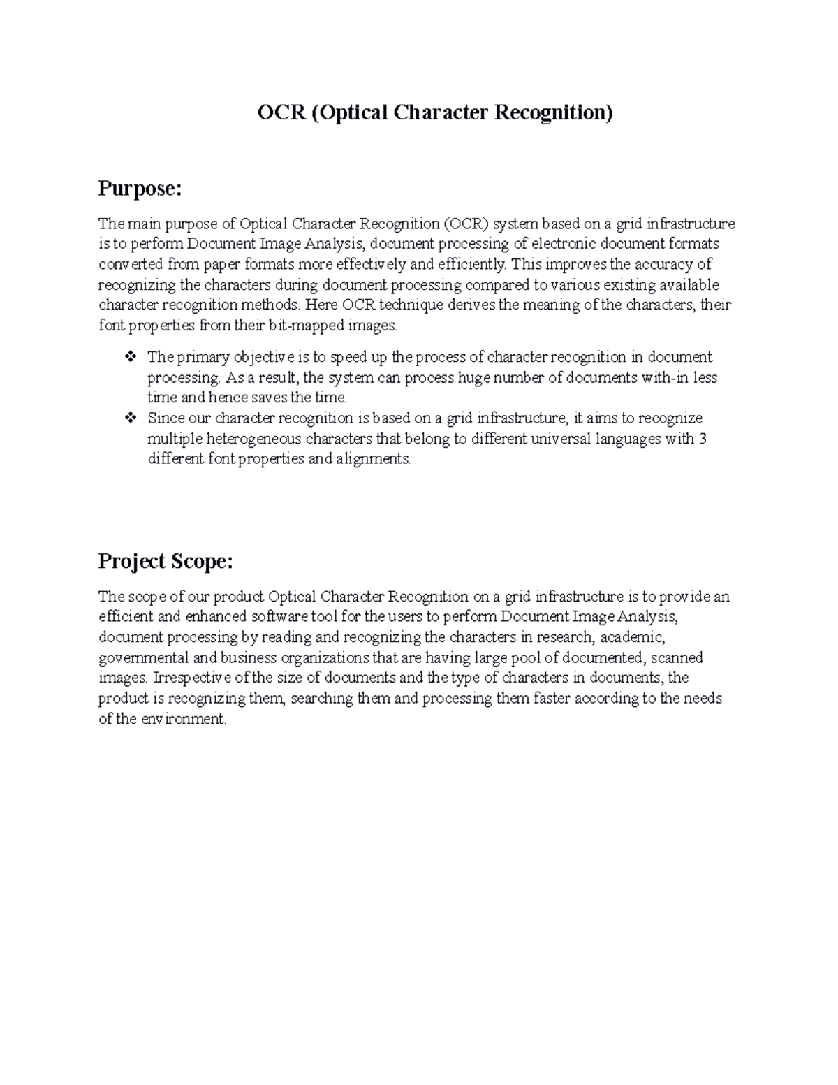 OCR - Project - OCR (Optical Character Recognition) Purpose: The main ...
