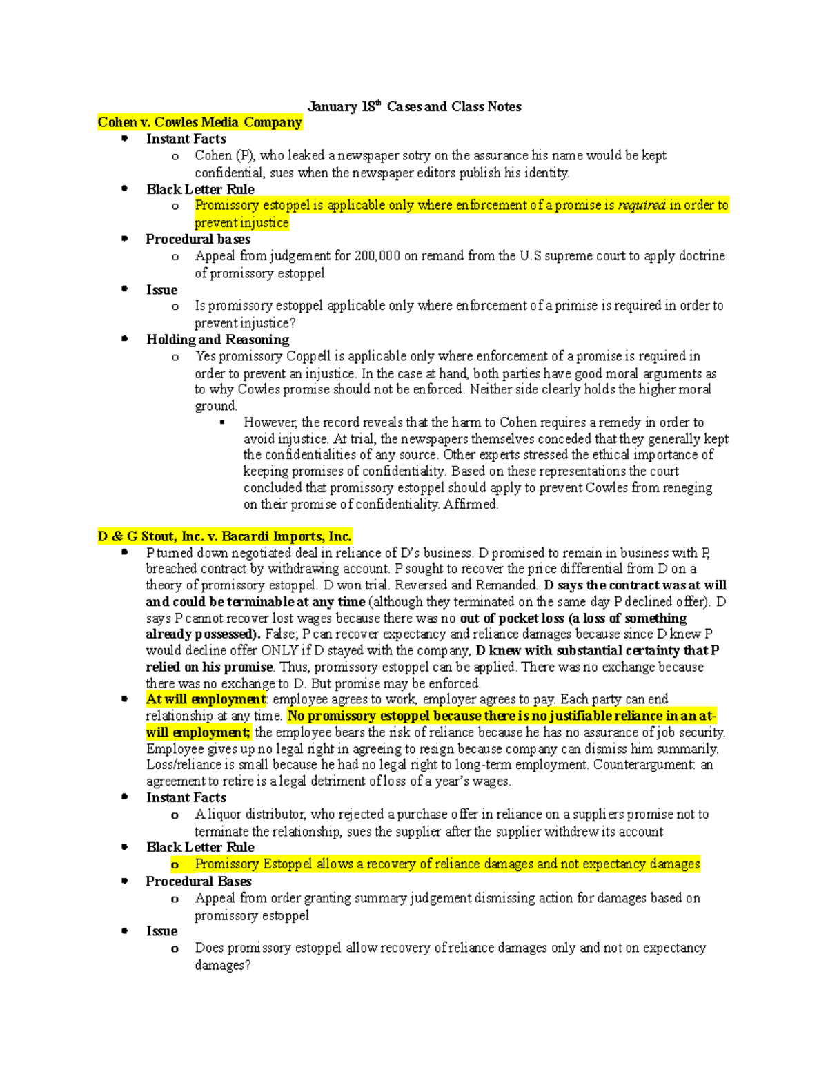 January 18th Cases And Class Notes January 18th Cases And Class Notes
