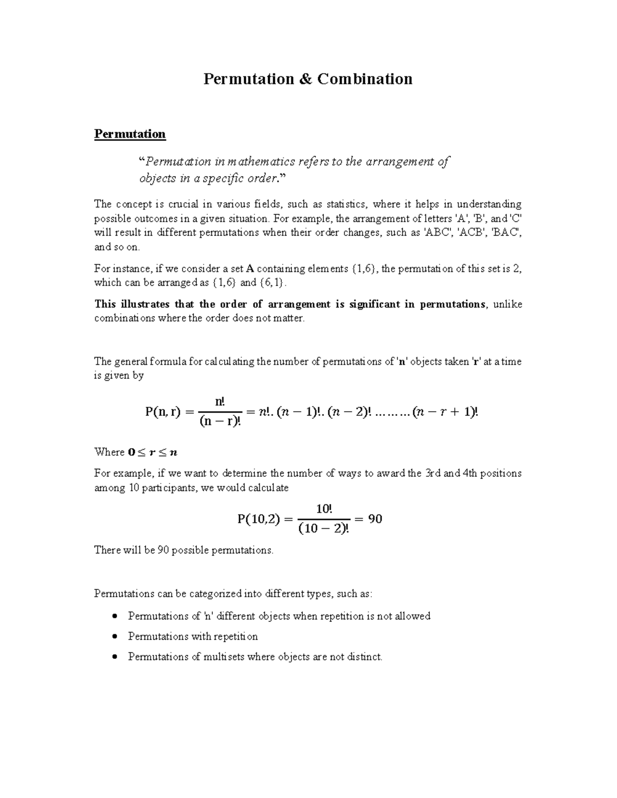 Ashutosh - Introduction - Permutation & Combination Permutation The ...