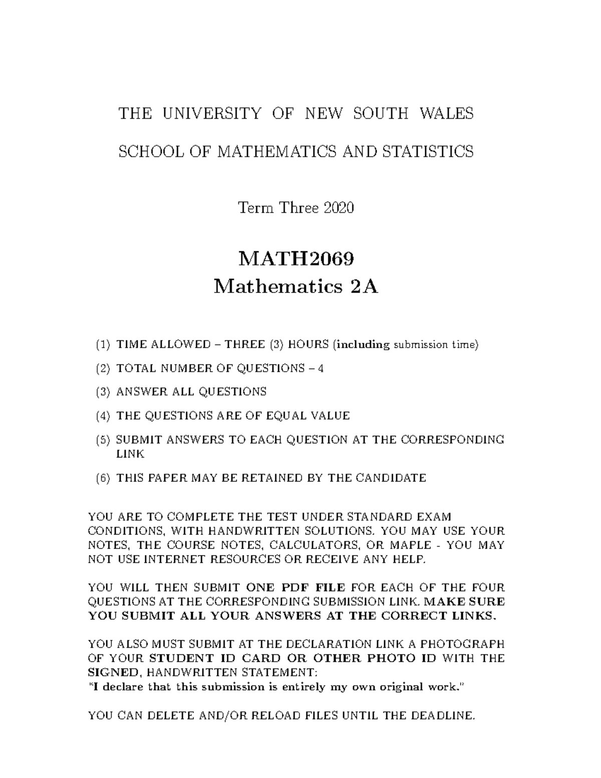 MATH2069 - Final Exam Paper - Term 3 2020 - THE UNIVERSITY OF NEW SOUTH ...