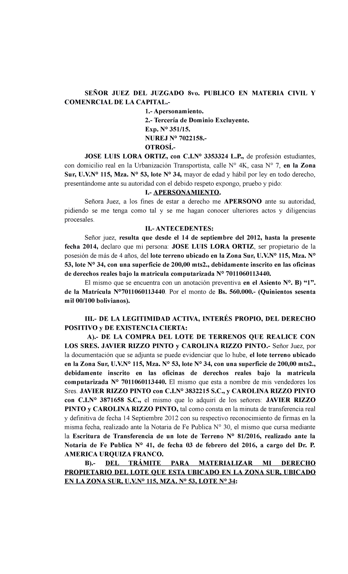 Demanda Principal - Son apuntes del libro - Derecho civil / Civil law ...