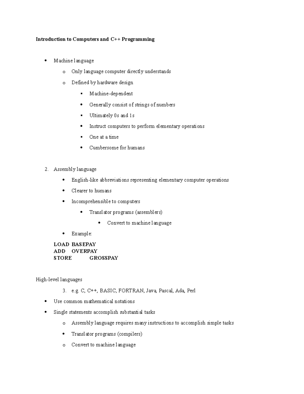 Introduction to Computers and C++ Programming - Assembly language ...