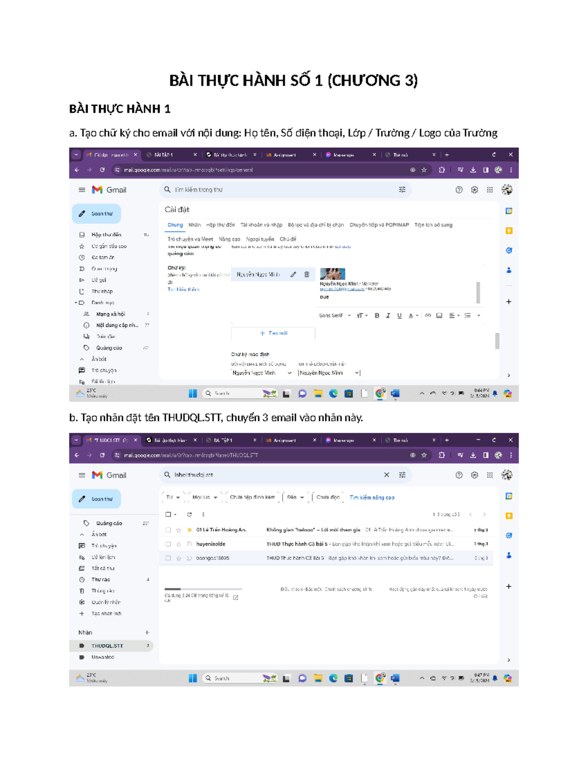 THUD TH C3 yeye - BÀI THỰC HÀNH SỐ 1 (CHƯƠNG 3) BÀI THỰC HÀNH 1 a. Tạo ...