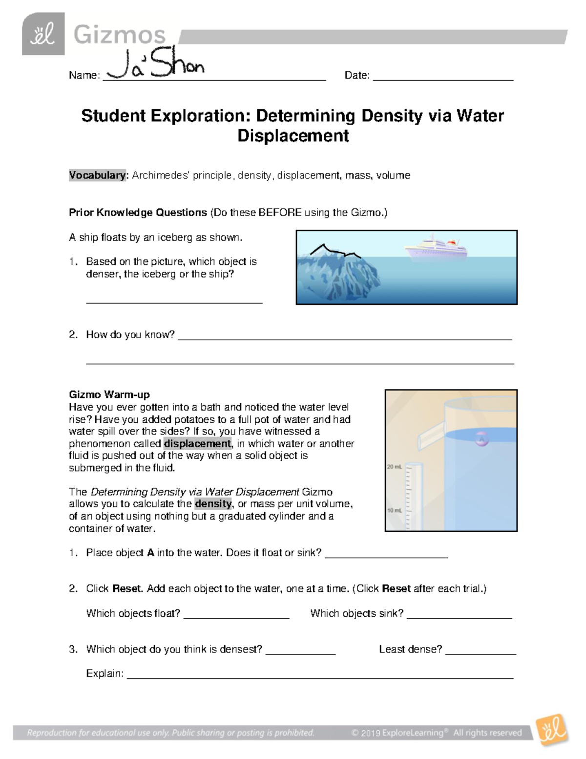 Ja'Shon Cunningham - Density Water SE - 2019 Name