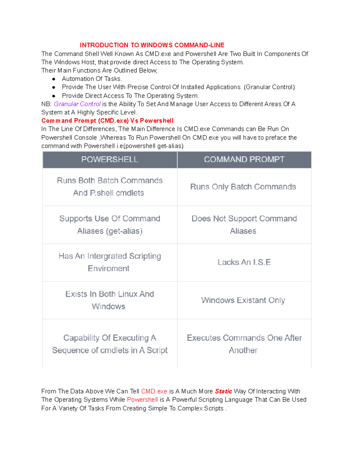 Introduction TO Windows Command-LINE - INTRODUCTION TO WINDOWS COMMAND-LINE The Command Shell ...