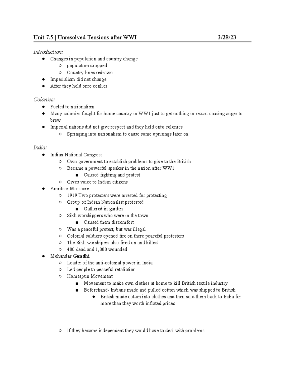 Unit 7.5 Notes - Unit 7 | Unresolved Tensions after WWI 3/28 ...