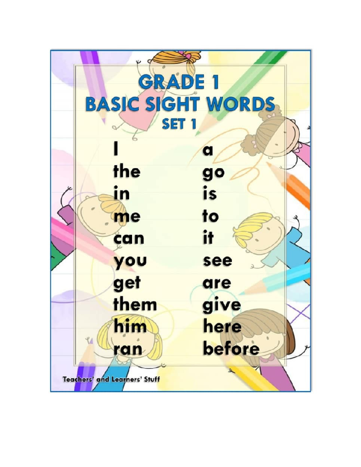Basic sight words - reading - GRADE 1 BASIC SIGHT WORDS SET 1 a the go ...