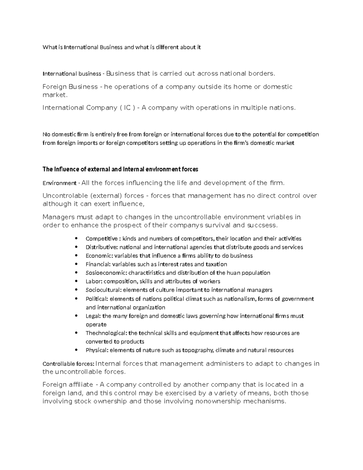 Chapter 1 - Summary International business management - What is International Business and what ...