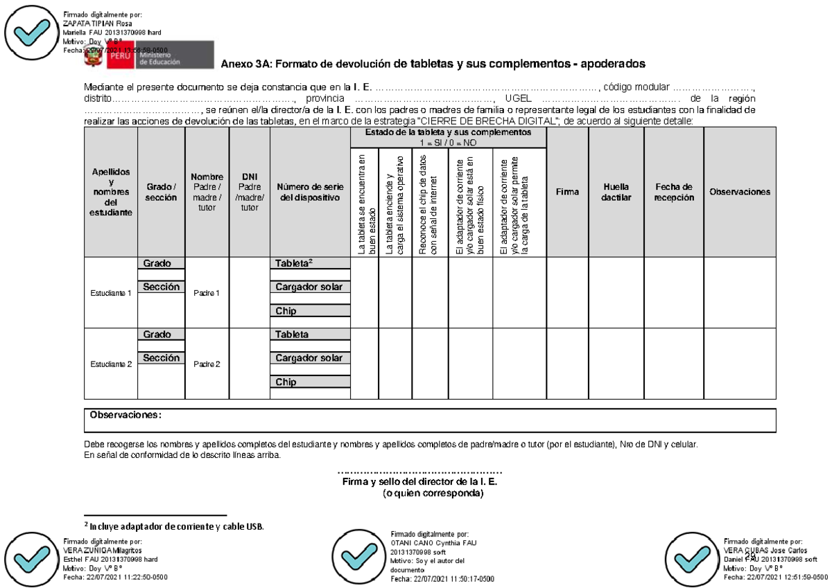 Entrega Tableta - FORMATOS DE EN - 29 Anexo 3A: Formato de devolución de tabletas y sus ...