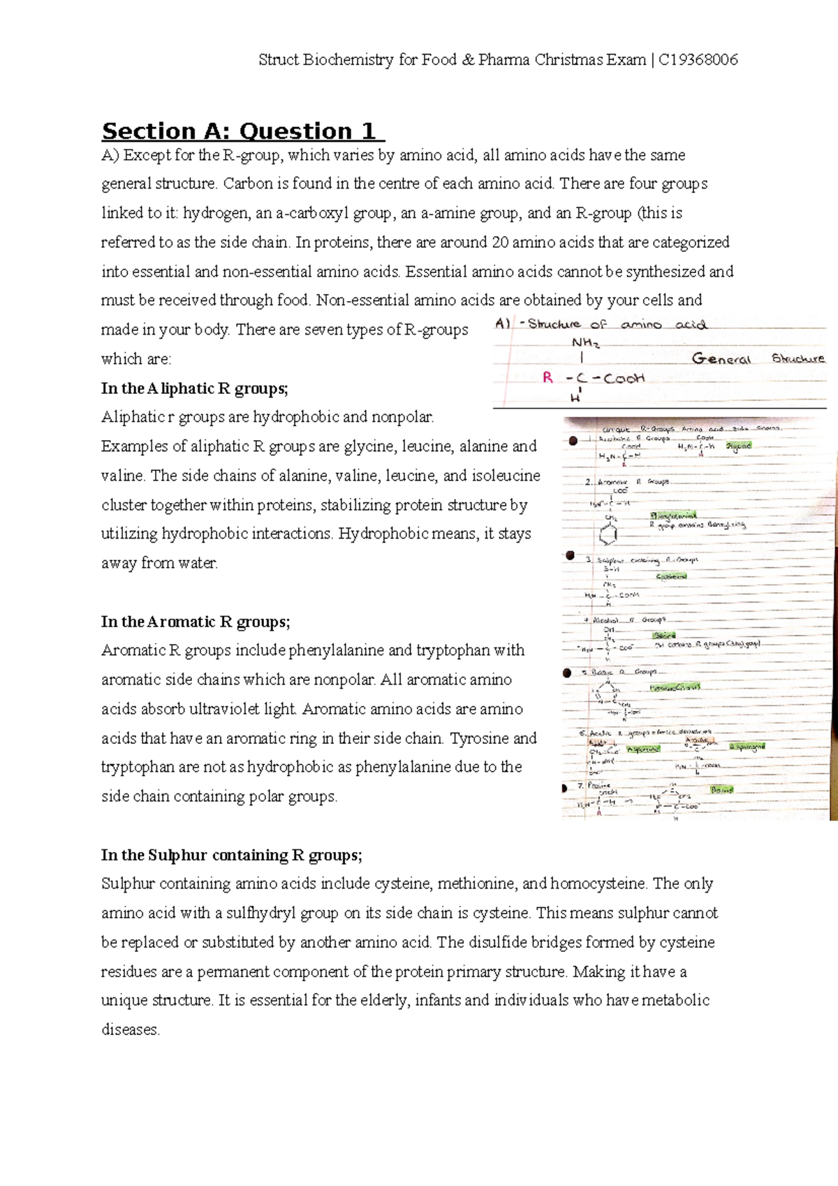 C19368006 Biochem exam Section A Question 1 - Section A: Question 1 A ...