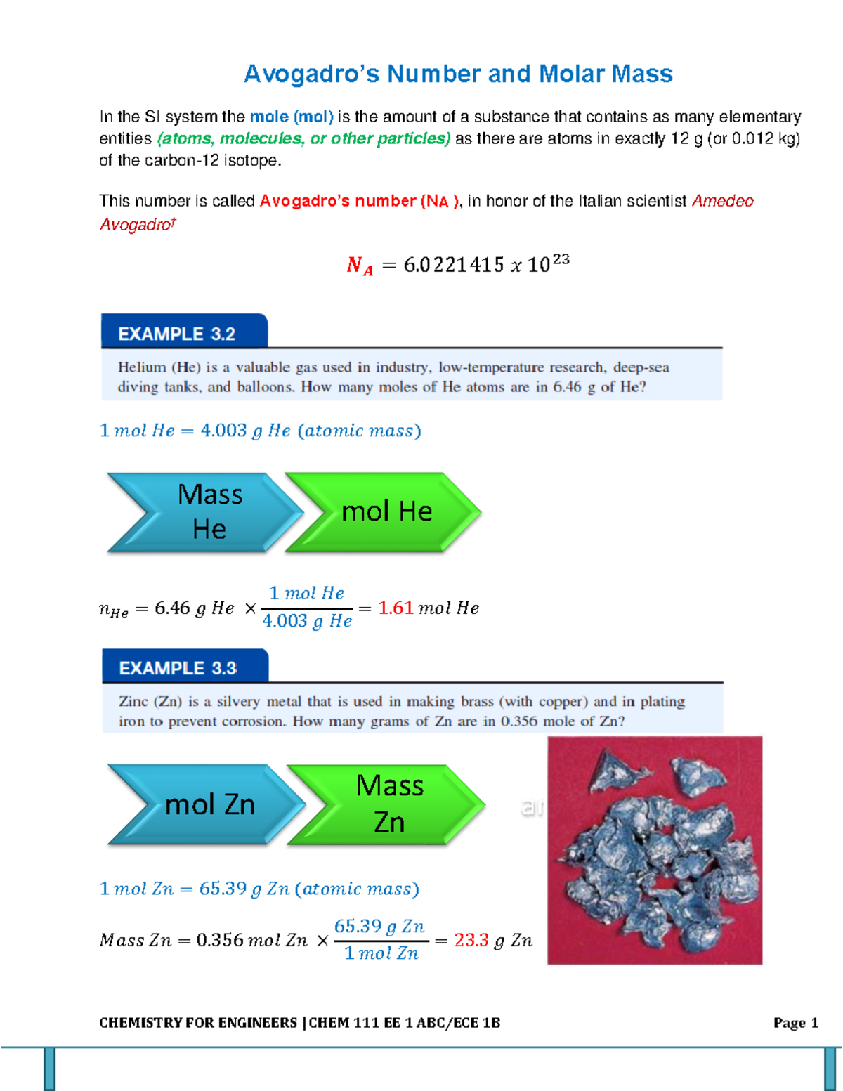 Avogadros Number and Molar Mass - This number is called Avogadro’s number (NA ), in honor of the ...