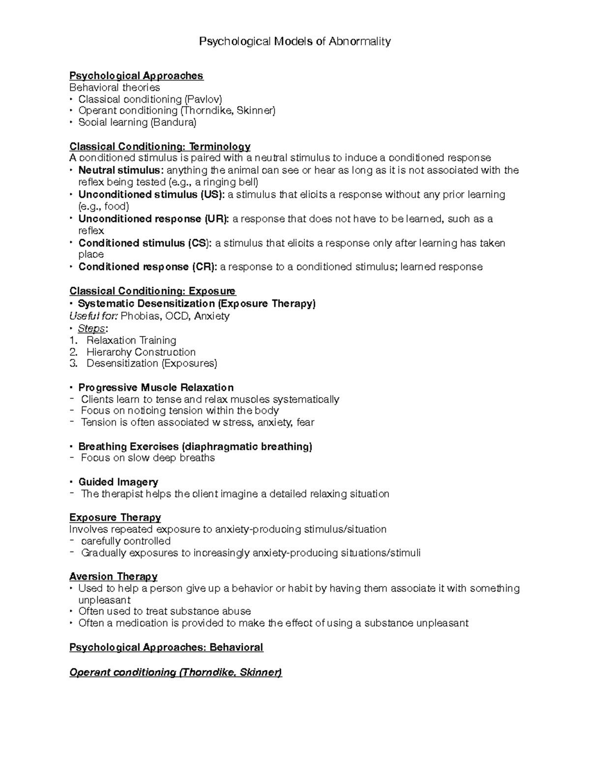 Psychological Models of Abnormality - Psychological Models of ...