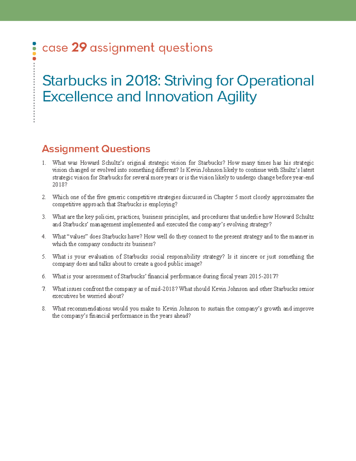 Questions Starbucks - business strategy - case 29 assignment questions ...