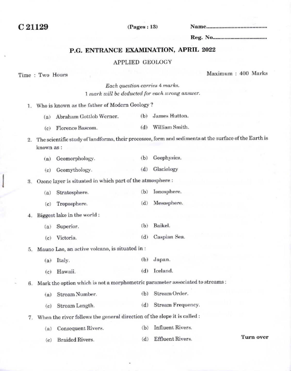 Applied Geology 2022 - CUCAT Previous year Question paper - Bsc Geology ...