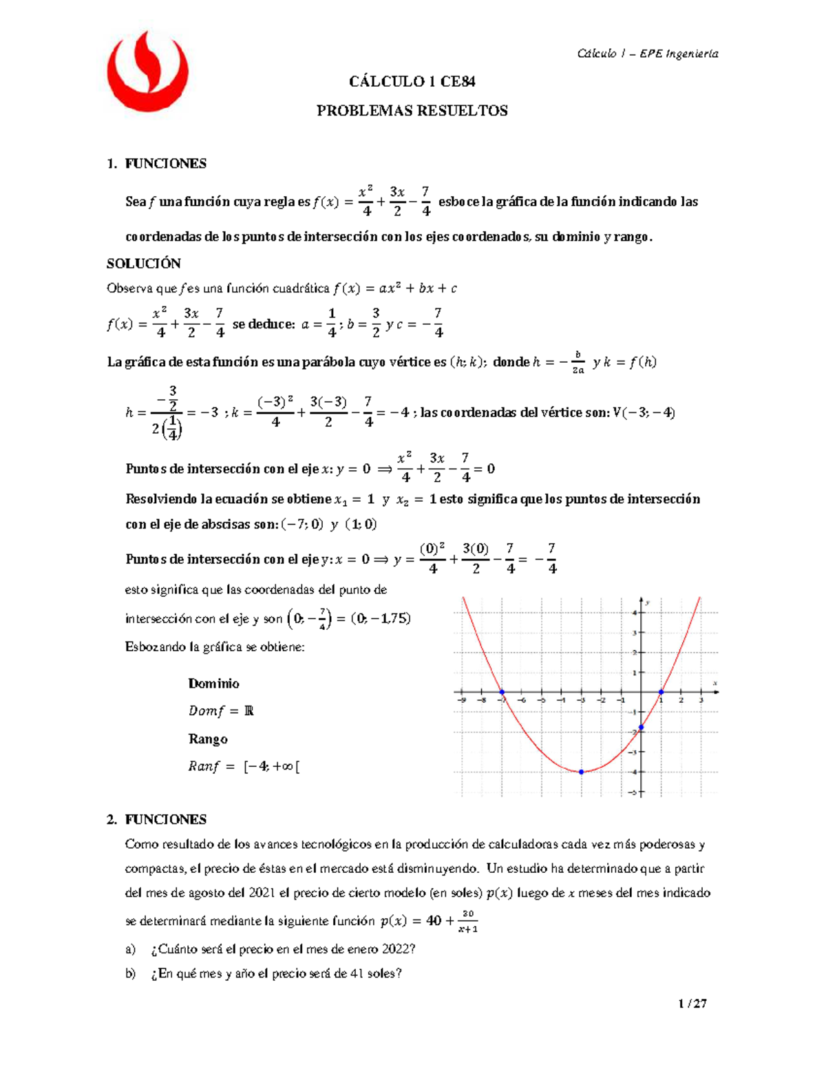 CE84 Libro DE Problemas Resueltos - CÁLCULO 1 CE PROBLEMAS RESUELTOS ...