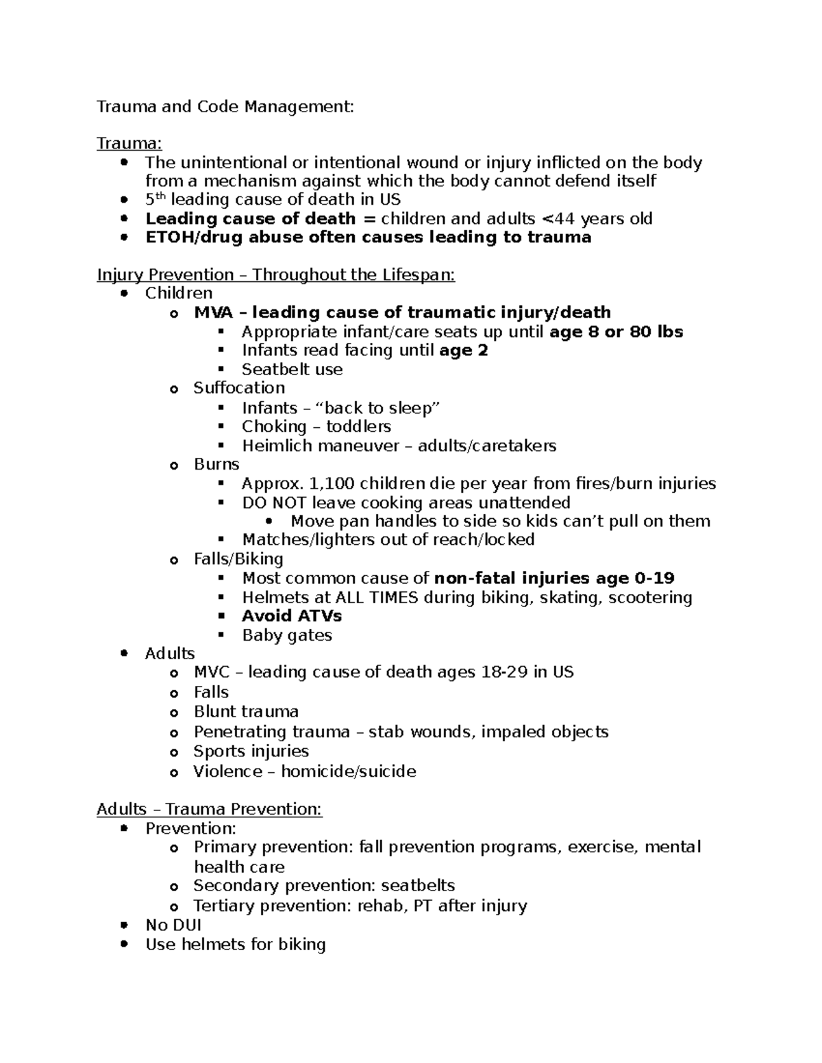 Trauma and Code Management - Trauma and Code Management: Trauma: The ...