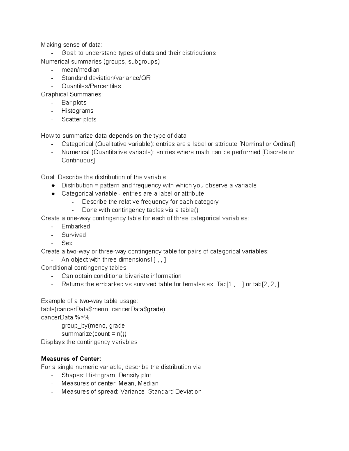 Contingency Tables - Making sense of data: - Goal: to understand types ...