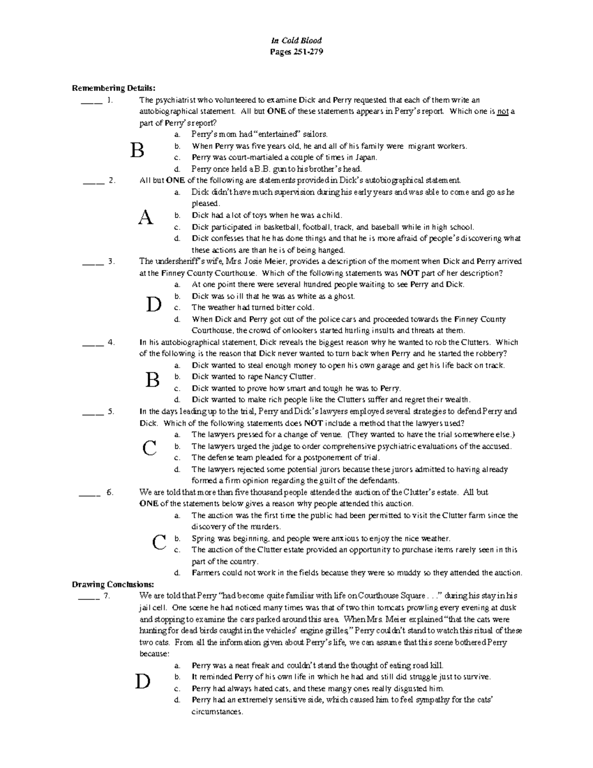 In Cold Blood pages 251-279 - In Cold Blood Pages 251 - 279 Remembering ...