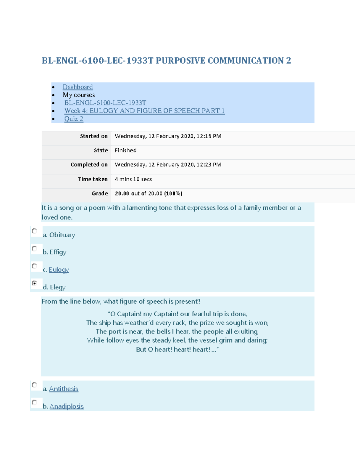 Pdfcoffee - answers - BL-ENGL-6100-LEC-1933T PURPOSIVE COMMUNICATION 2 Dashboard My courses ...