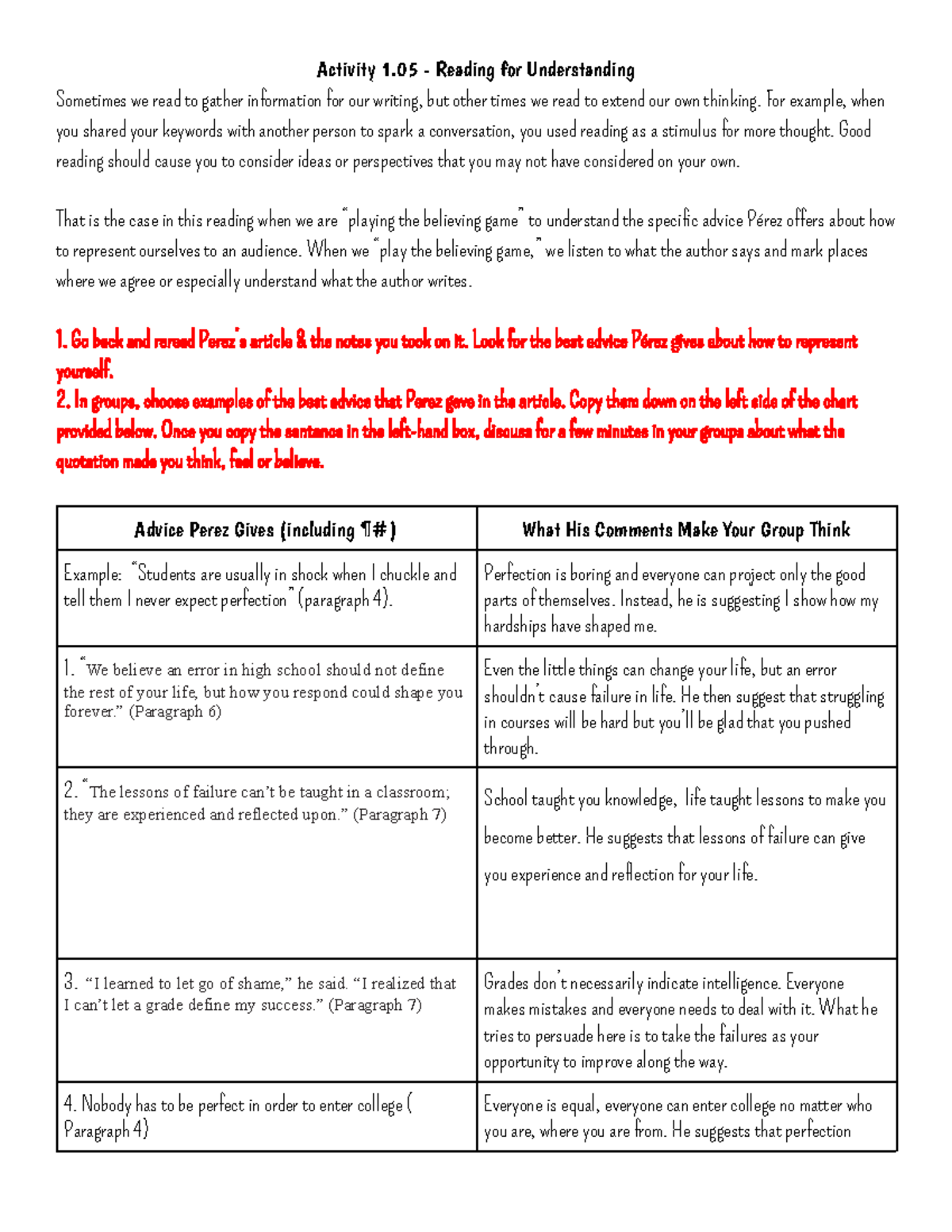 Copy of Activity 1.05 - Reading for Understanding - Activity 1 - Reading for Understanding ...