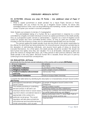 Sociology 6 - Evaluation, Learning Activities and Assignment ...