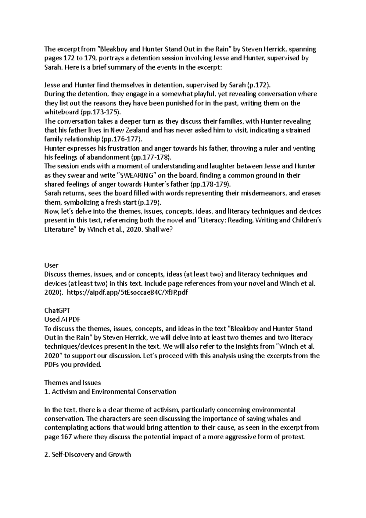 Bleak boy assignment - literacy - The excerpt from "Bleakboy and Hunter ...