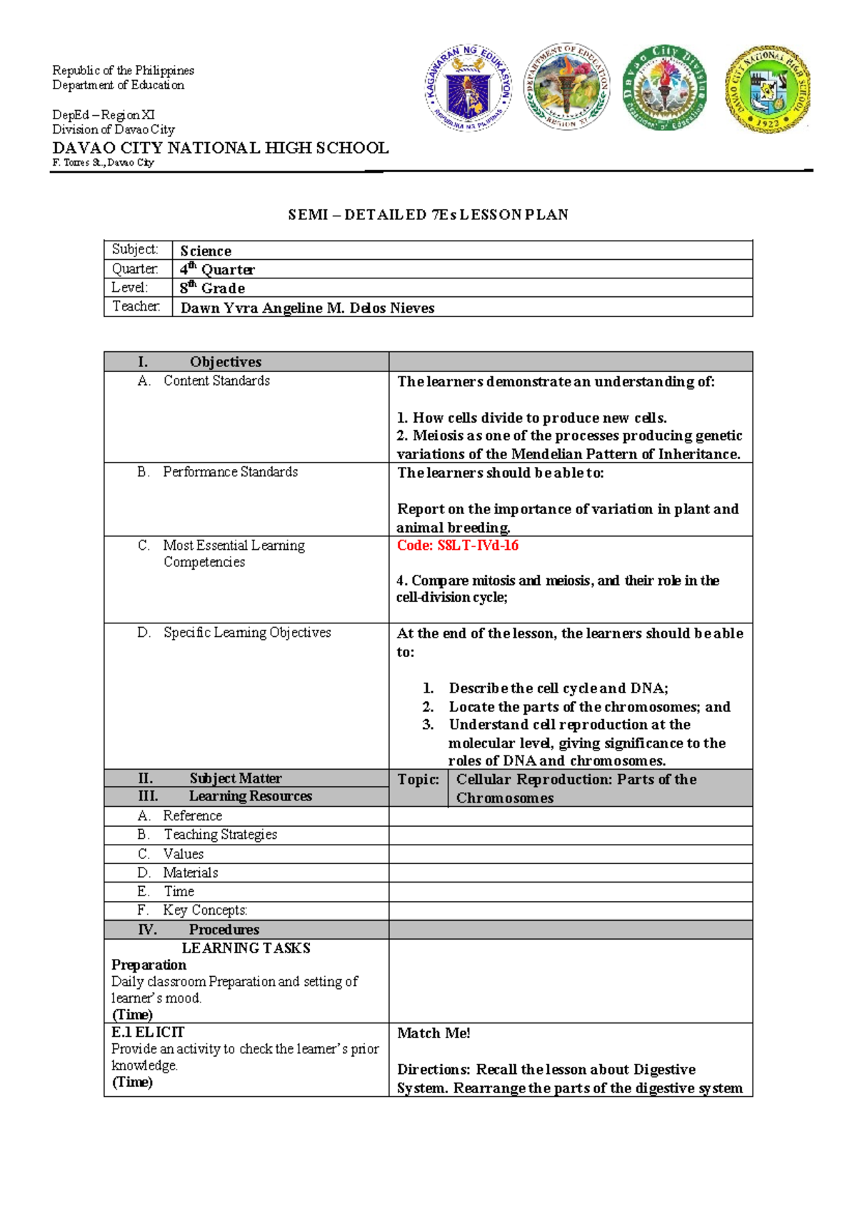 Science 8 Q4M2 Lesson Plan - Republic of the Philippines Department of ...