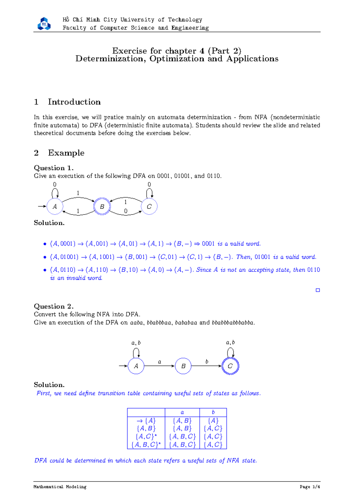DM2 automata exo2 - Faculty of Computer Science and Engineering Exercise for chapter 4 (Part 2 ...