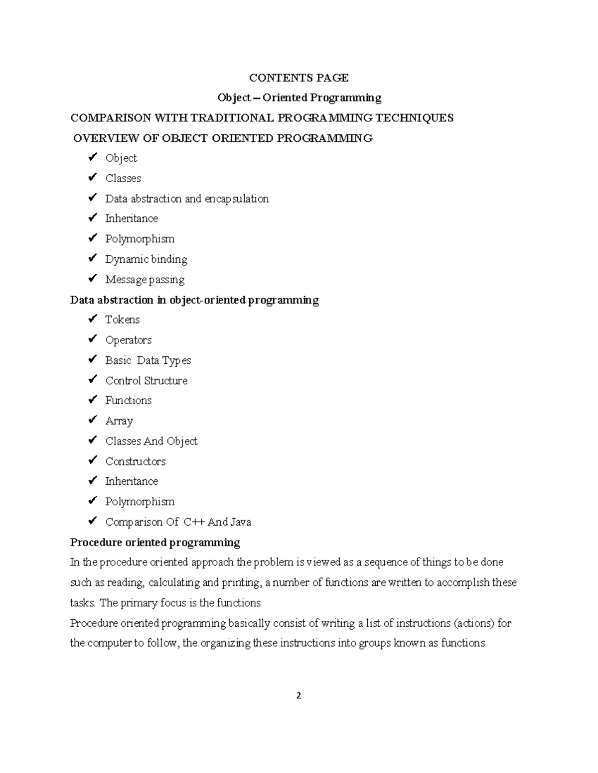 Lesson One Oop Its Good Contents Page Object Oriented Programming Comparison With