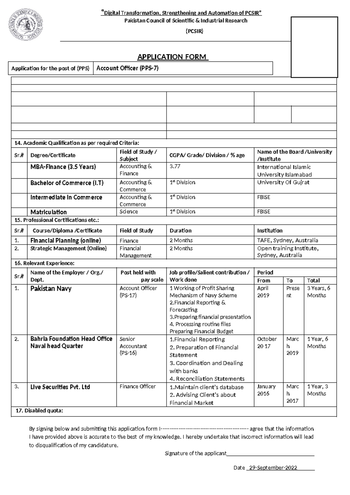 application form - “Digital Transformation, Strengthening and ...