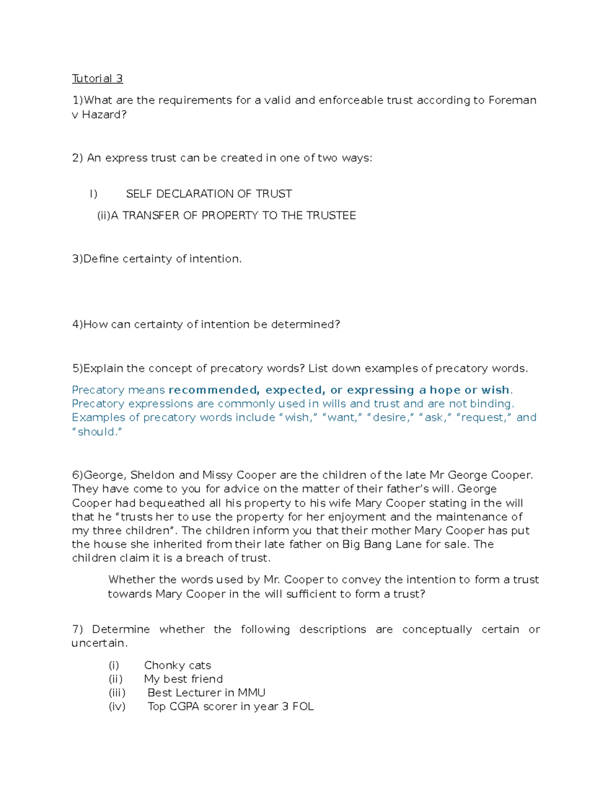 tutorial 3 2024 - Tutorial 3 1)What are the requirements for a valid ...