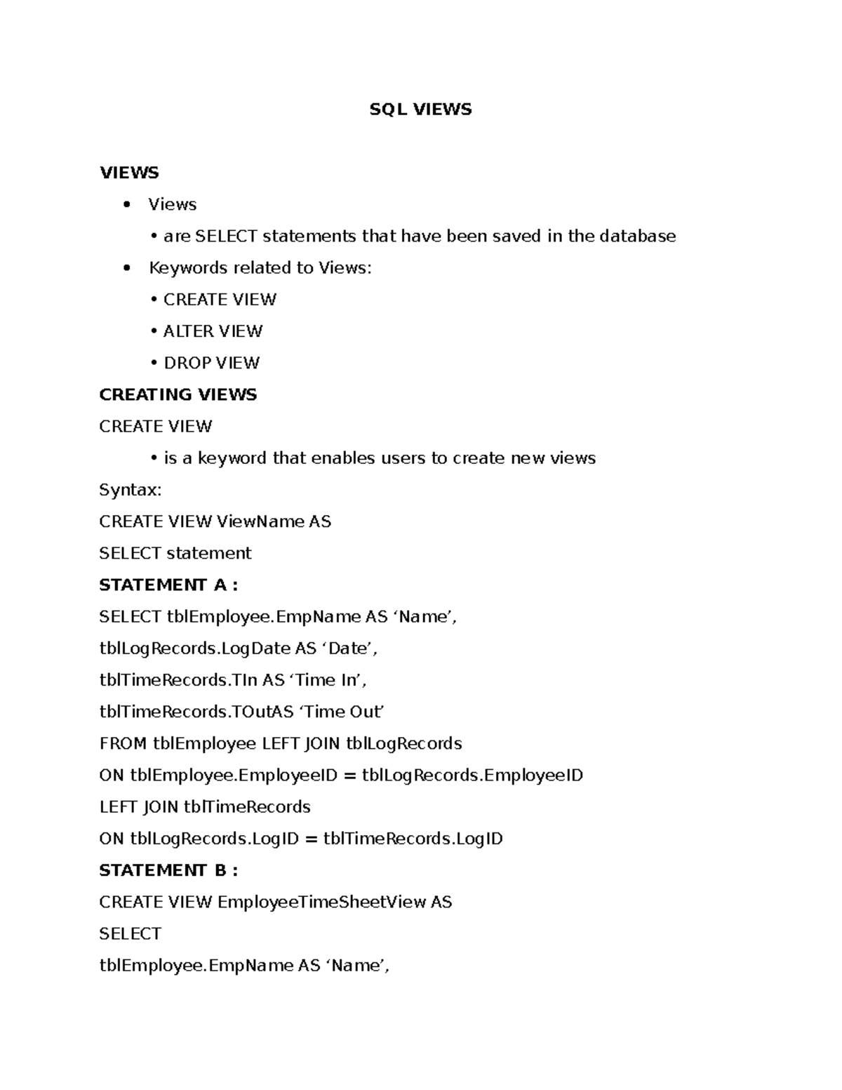 Sql Views Sql Views Views Views Are Select Statements That Have Been Saved In The Database