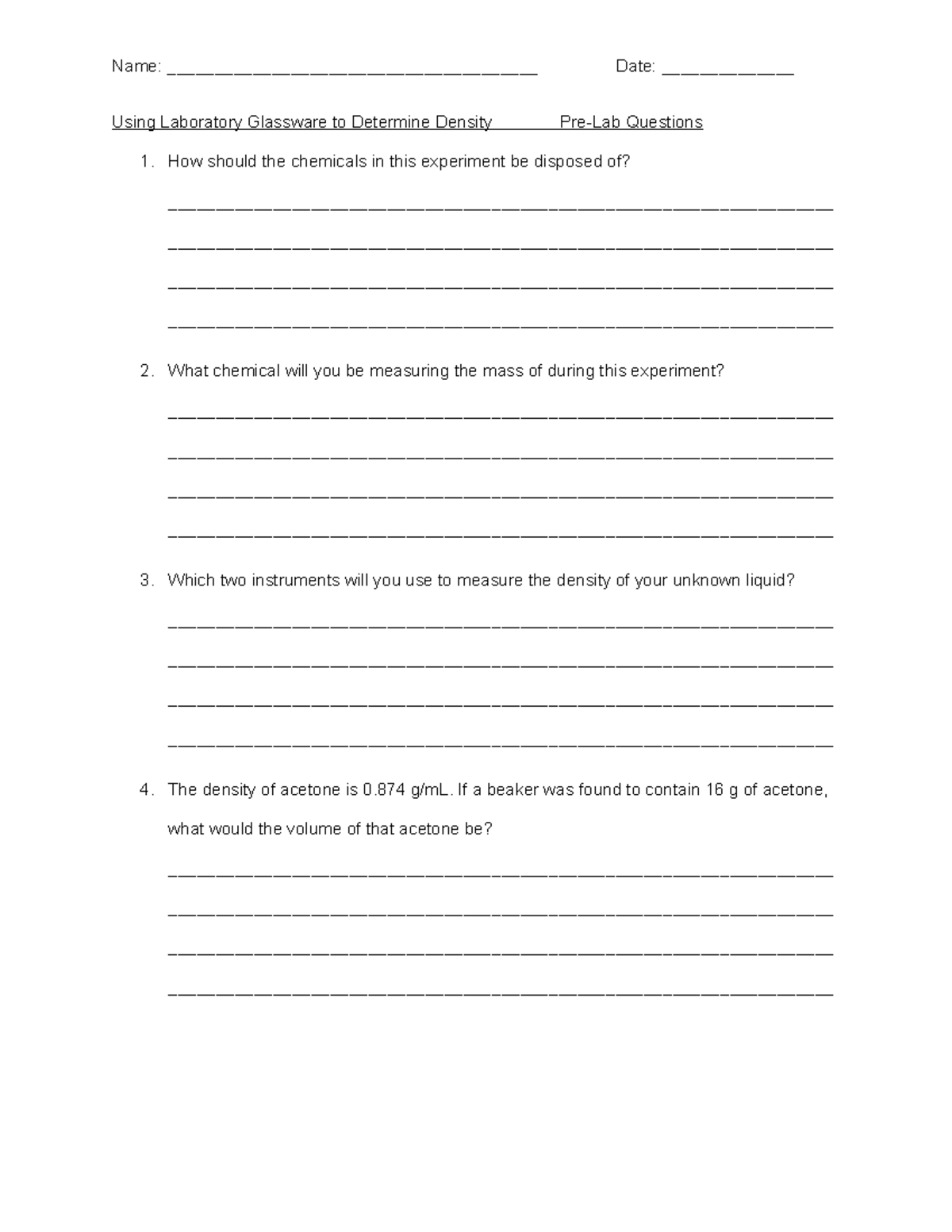 Experiment 2 - Responses - Density and Measurements - Using Laboratory ...