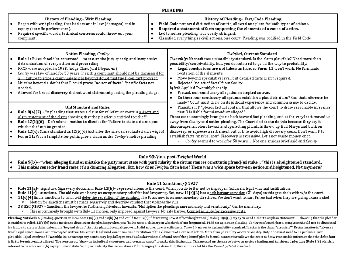 WLS Chart 2 - Civil procedure - PLEADING History of Pleading- Writ ...