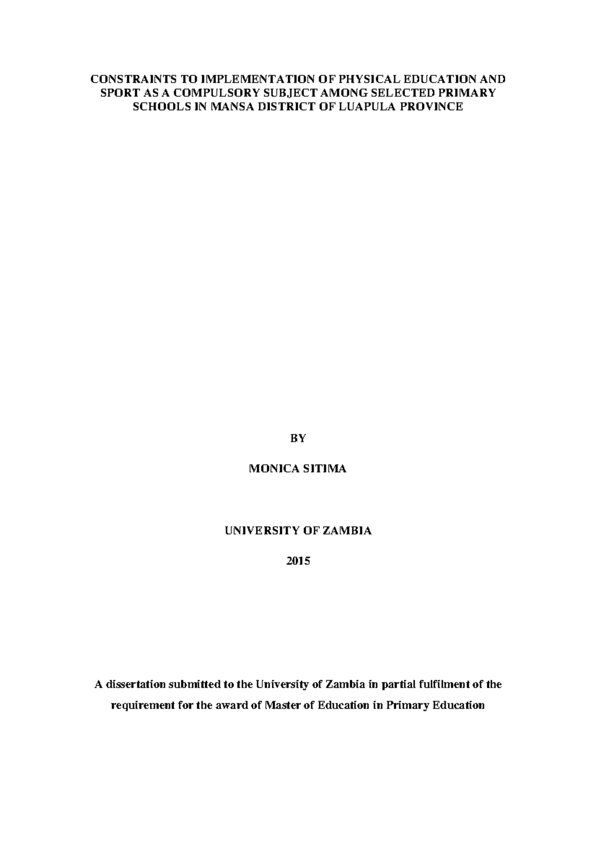 Final Dissertation Edited, Modified AND Corrected 2 - i CONSTRAINTS TO IMPLEMENTATION OF ...